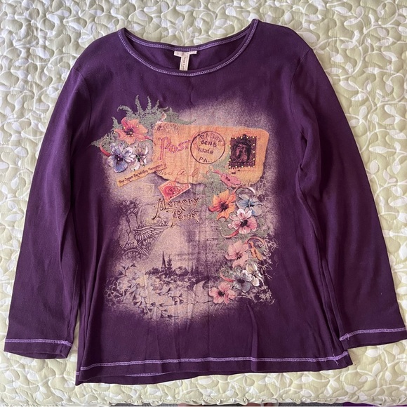 Susan Lawrence | Tops | Susan Lawrence Small Violet Mid Sleeve Graphic ...